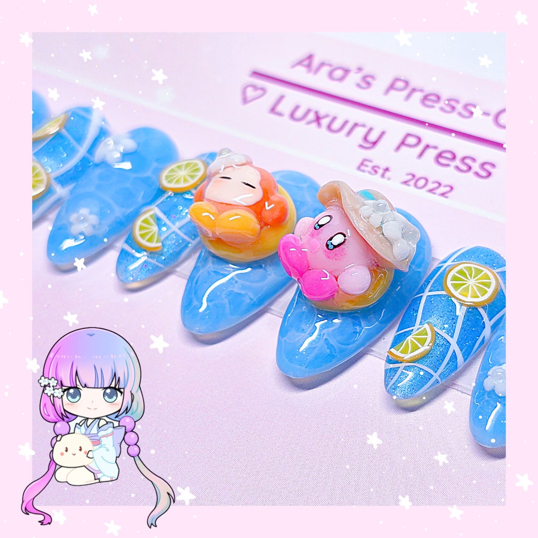 Luxury Press on Nails || Chibi Kawaii "kirby's Orange Refresher ...