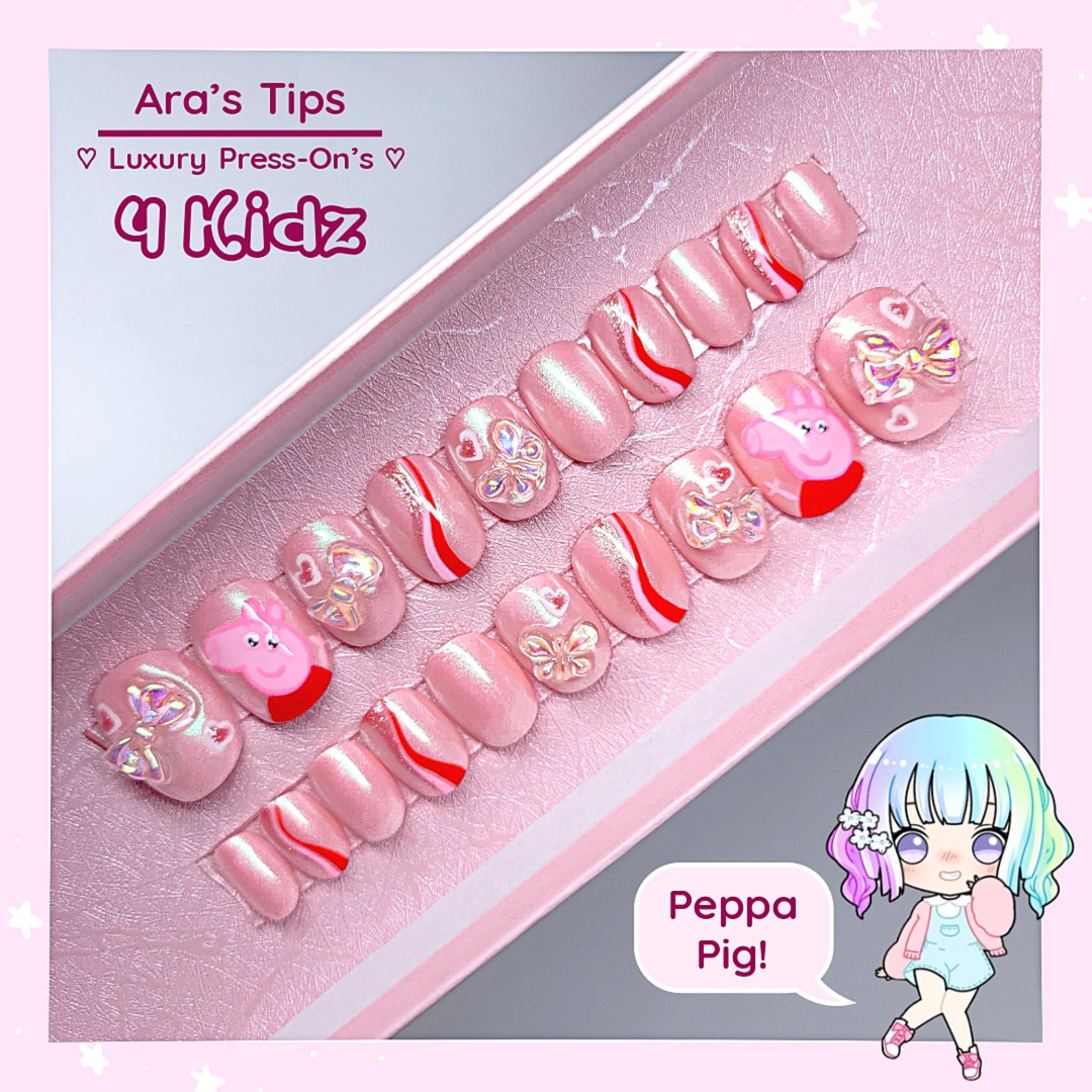 Kawaii Peppa Pig Luxury Press on Nails for Kids - Etsy