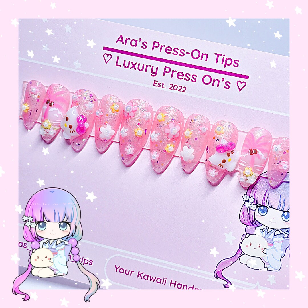 Luxury Press on Nails || Chibi Kawaii "pink Summer Hello Kitty ...