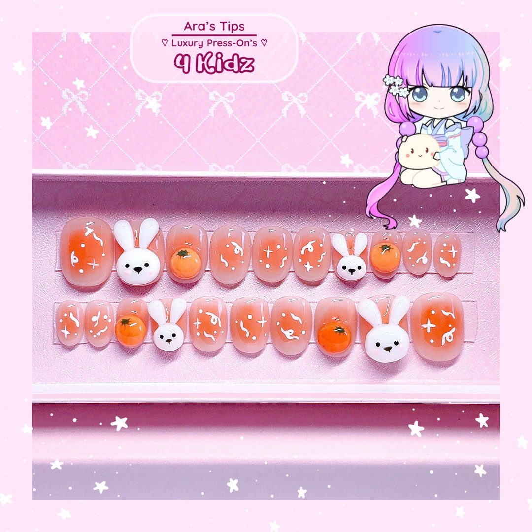 Luxury Press on Nails for Kids || Chibi Kawaii "bunny's Orange Autumn ...