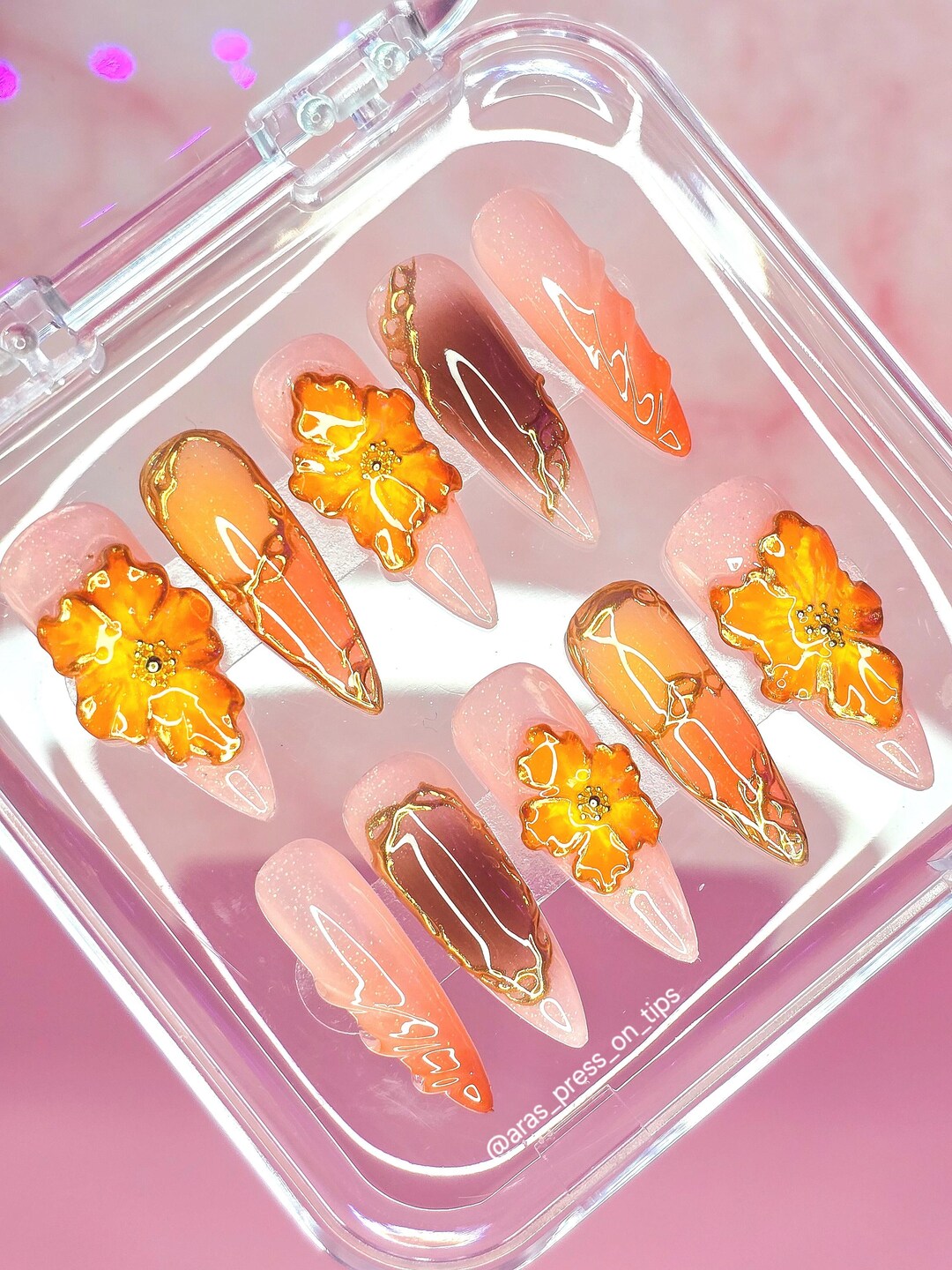 Luxury Press on Nails || Faye Kawaii "autumn Flower" | Fall Autumn ...