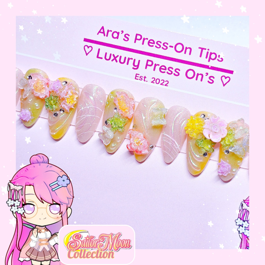Luxury Press on Nails || Faye Kawaii "sailor Pluto" | Sailor Moon Nails ...