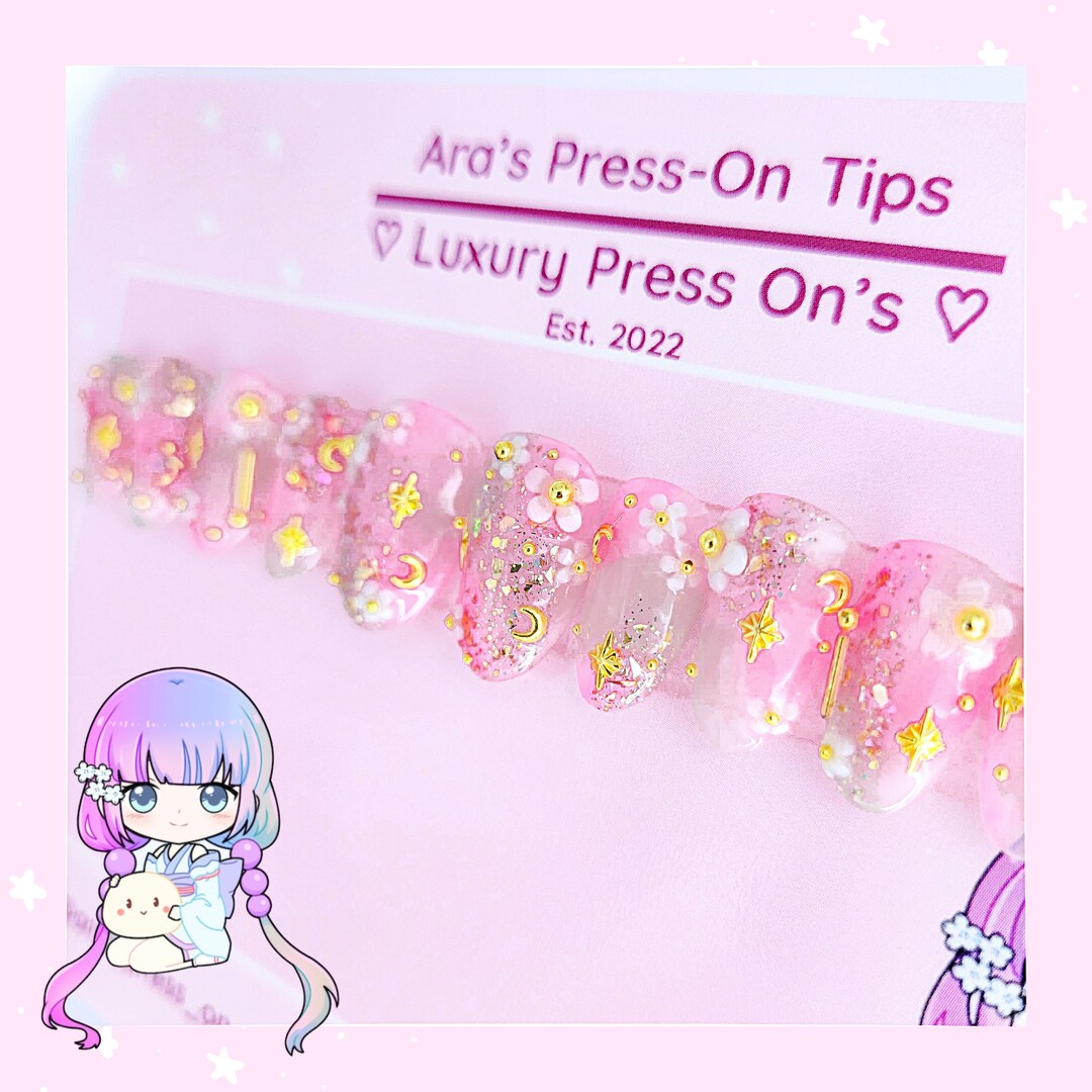 Chibi Kawaii Floral Rainbow Sherbet Luxury Press On Nails Chibi Kawaii