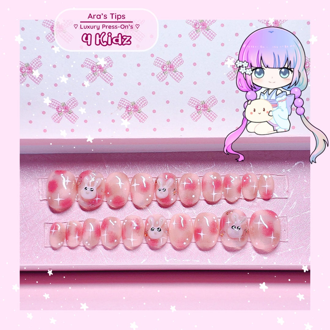 Luxury Press on Nails for Kids Kawaii Usagi bunny Cute Girly Press On's ...