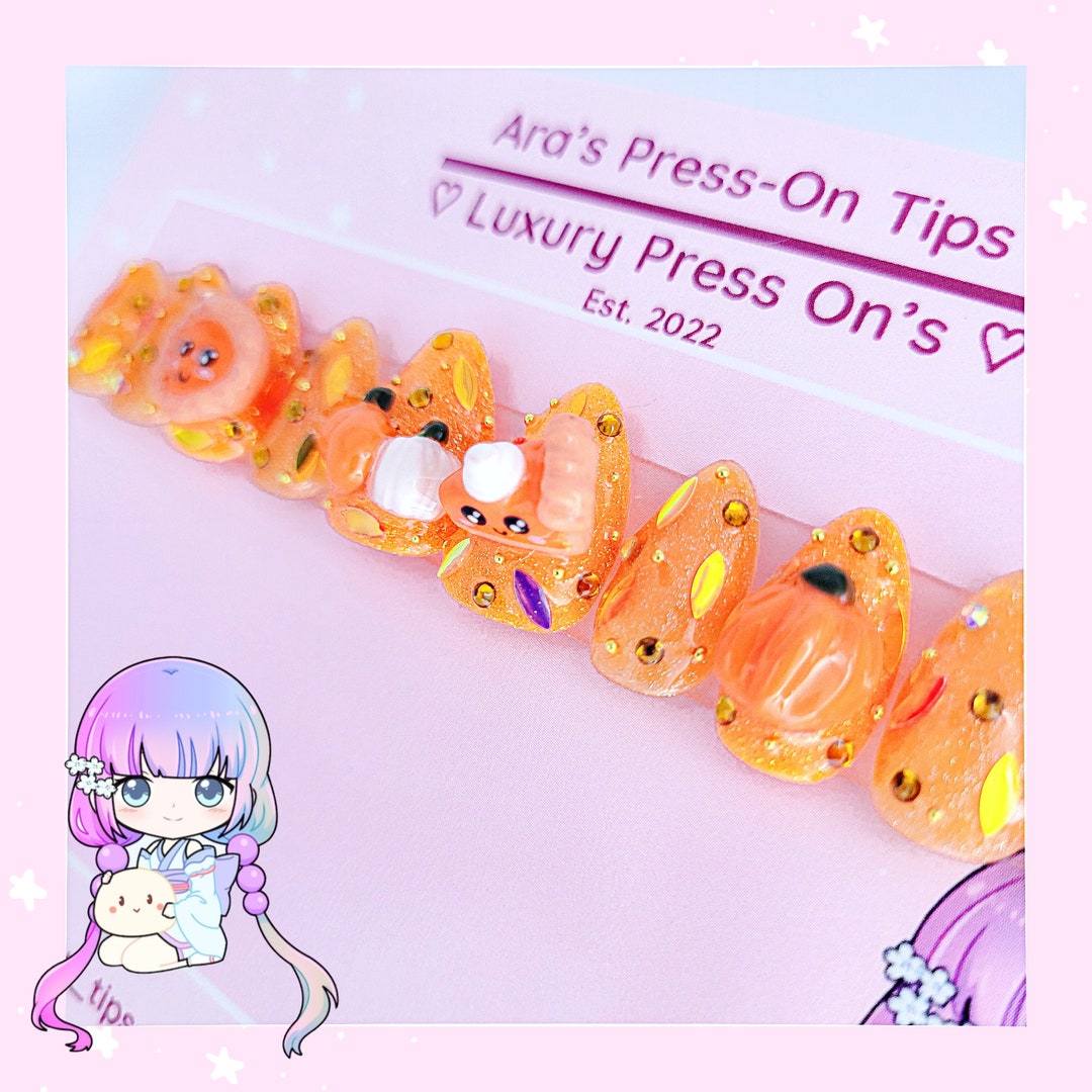 Luxury Press on Nails || Chibi Kawaii "sweet as Pumpkin Pie" | Chibi ...