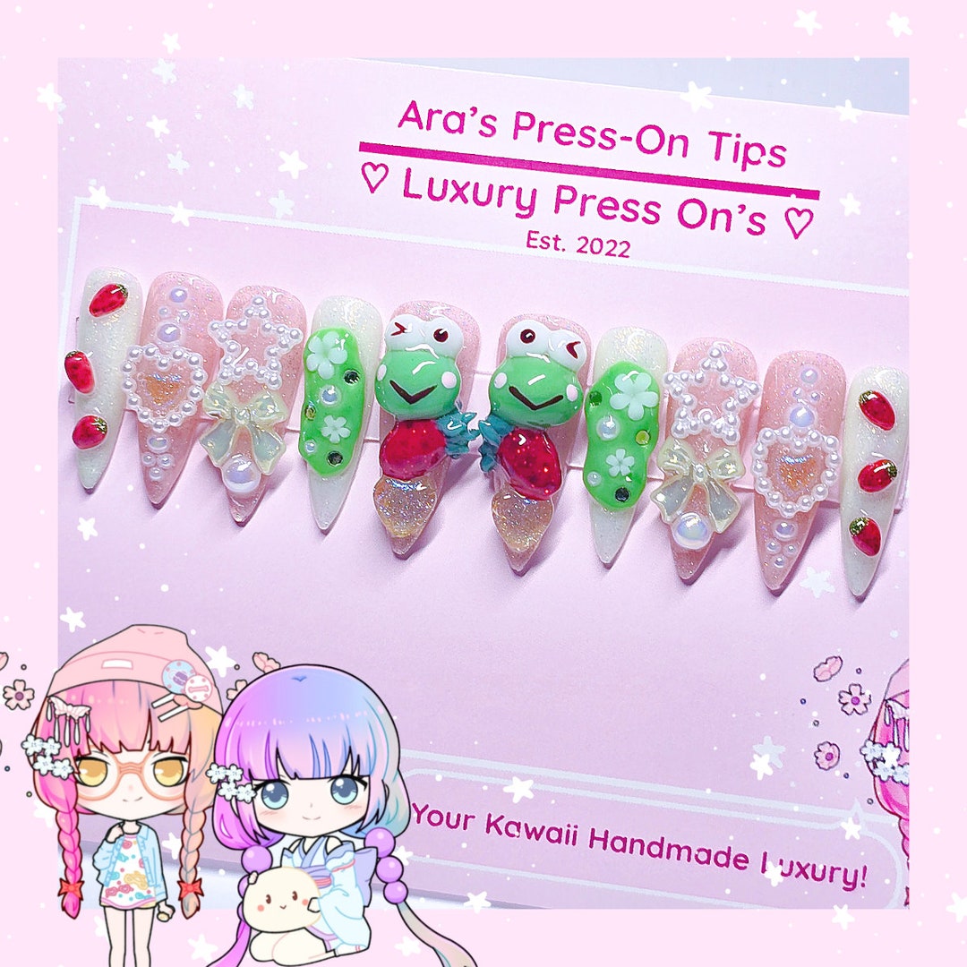 Luxury Press on Nails Chibi Gyaru strawberry Keroppi Sanrio Nails ...