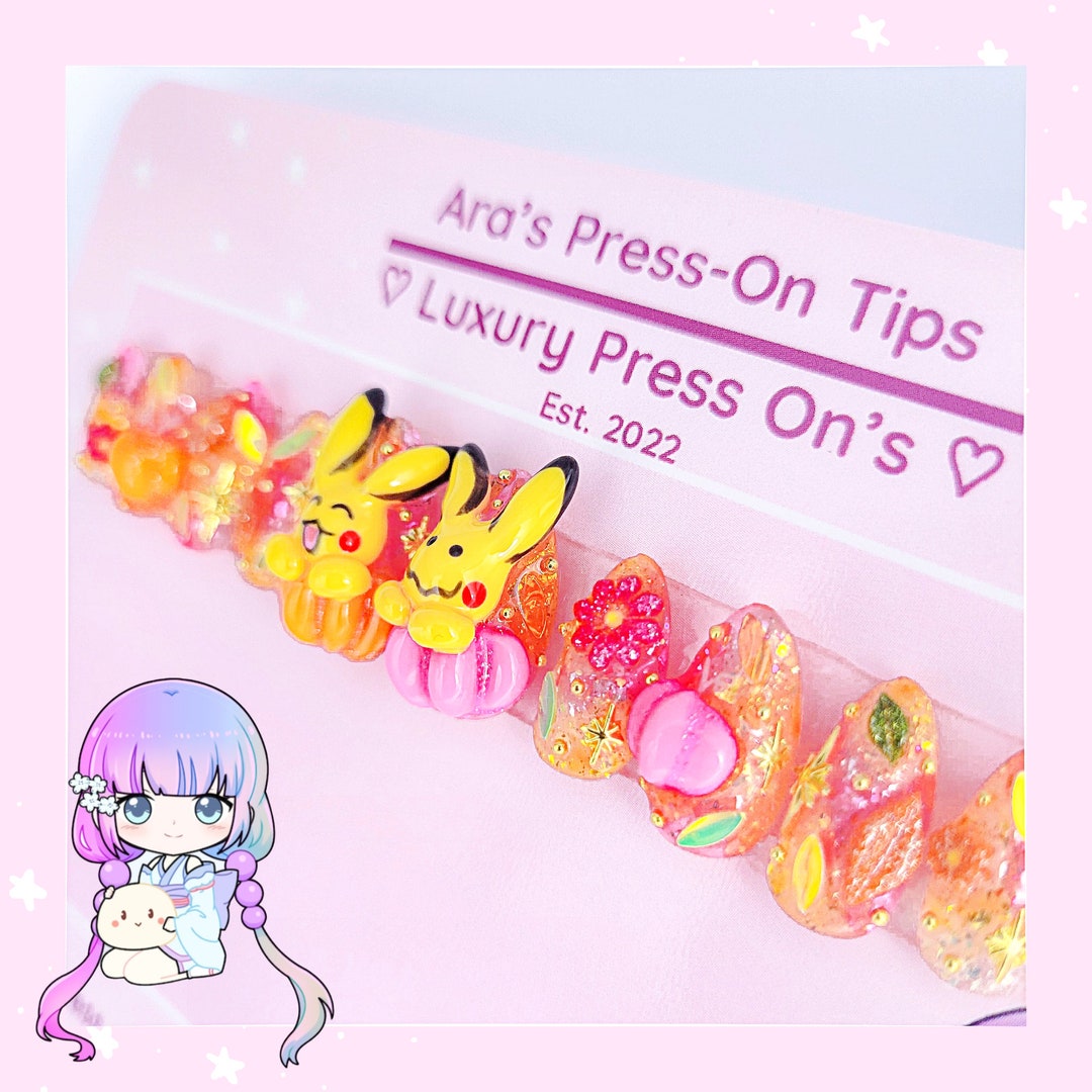 Luxury Press on Nails || Chibi Kawaii "pikachu & Ditto Pikachu in ...