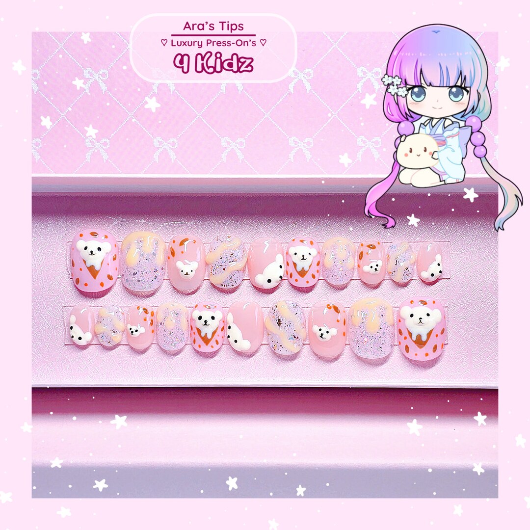 Luxury Press on Nails for Kids || Chibi Kawaii "ice Creamy Bear ...