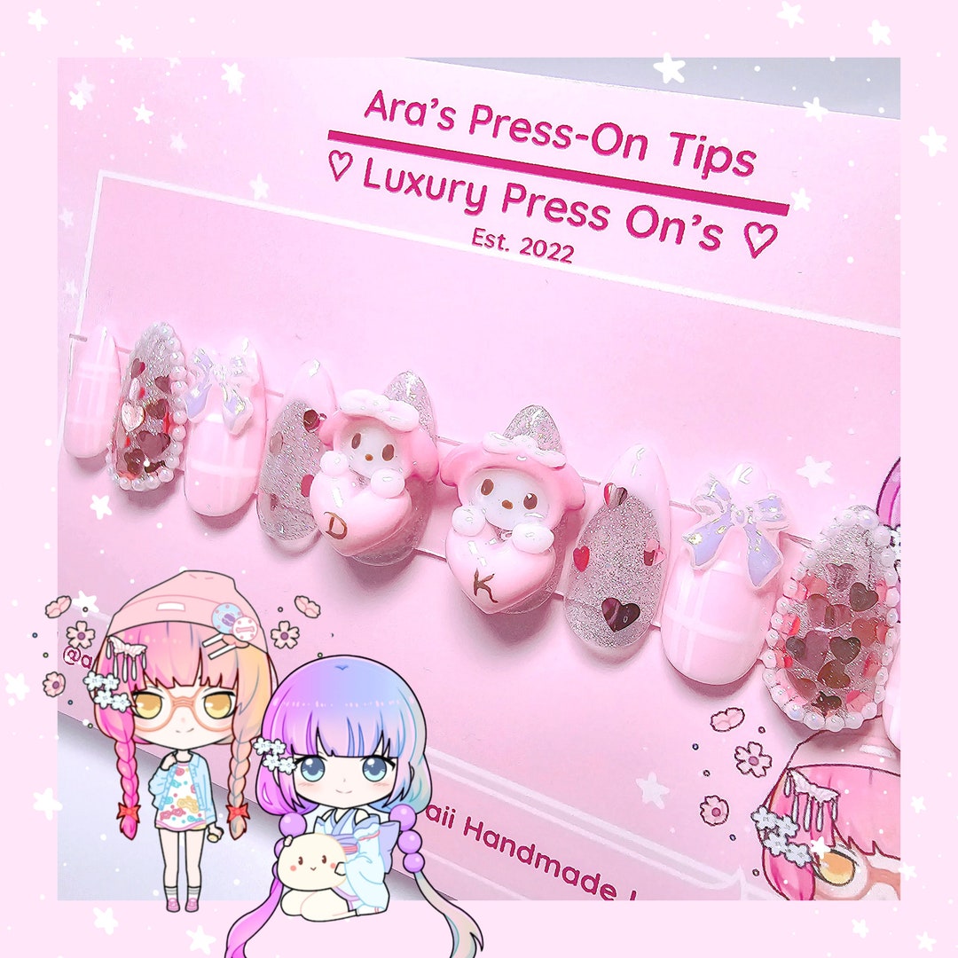 Luxury Press on Nails Chibi Gyaru Kawaii Coquette My Melody Kawaii ...