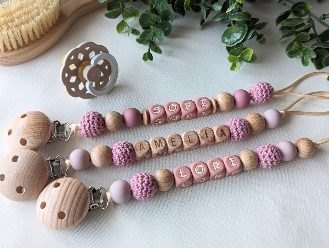 Personalised Dummy Clip, Pink Dummyclip, Baby Keepsake Gift, Girls ...