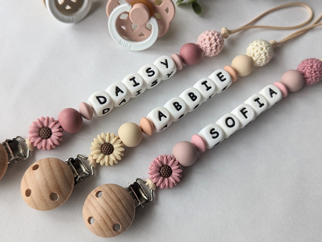 Daisy Silicone Dummy Clip, Personalised Dummy Clip, Pacifier Chain ...