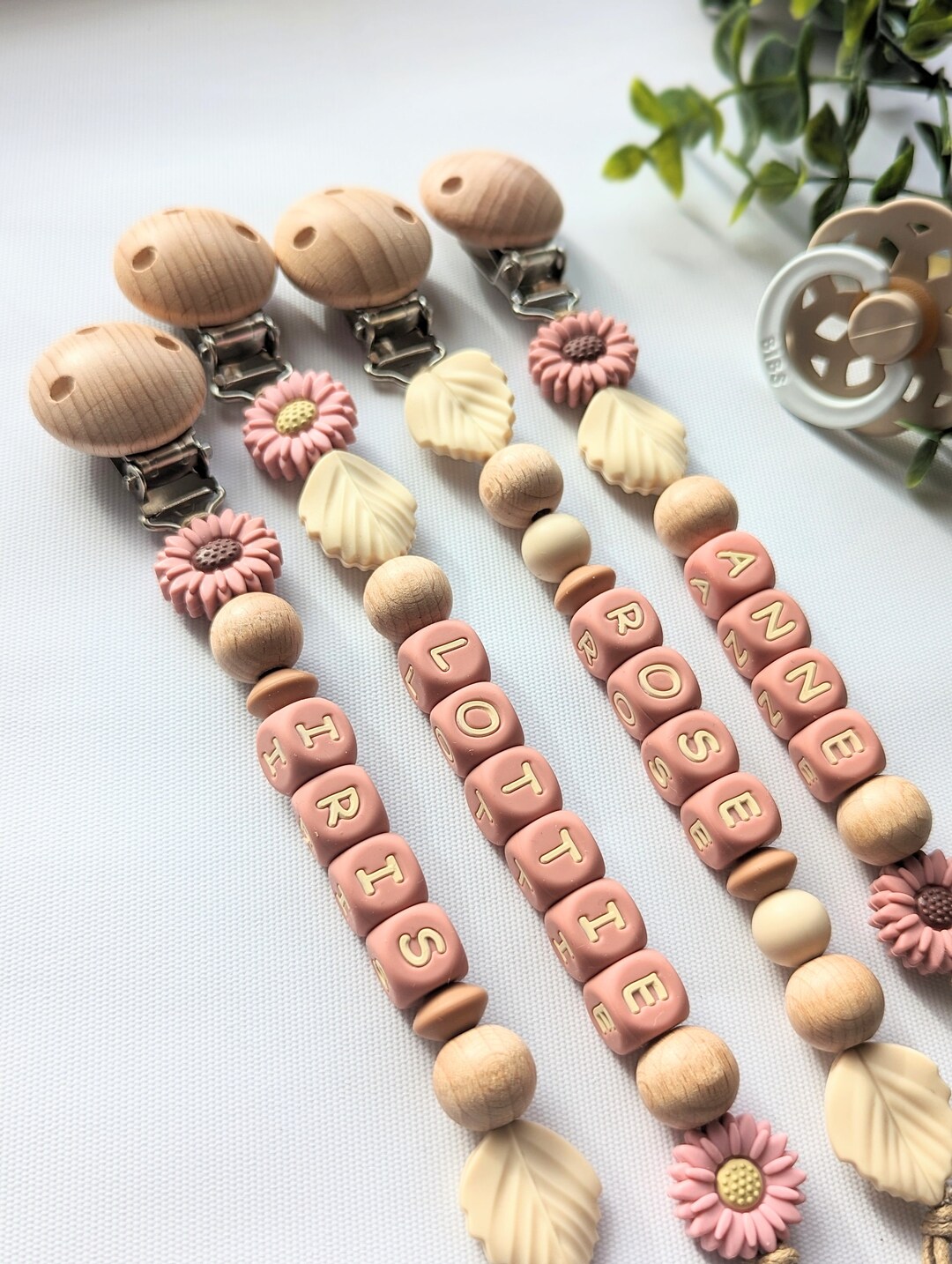 Personalised Dummy Clip, Daisy Pacifier Chain, Dummy Holder, Pacifier ...