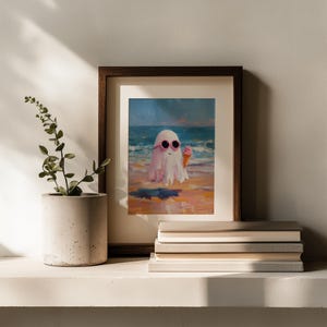 Summerween Chibi Ghost at Beach - Cute Printable Wall Art, Fun Pink ...