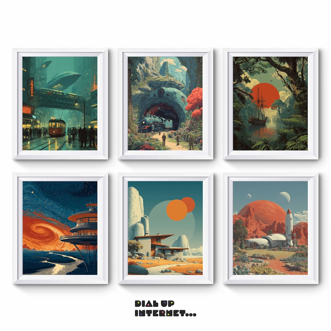 Printable Space Posters Set of 6, Vintage Sci-fi Wall Art, Futuristic ...