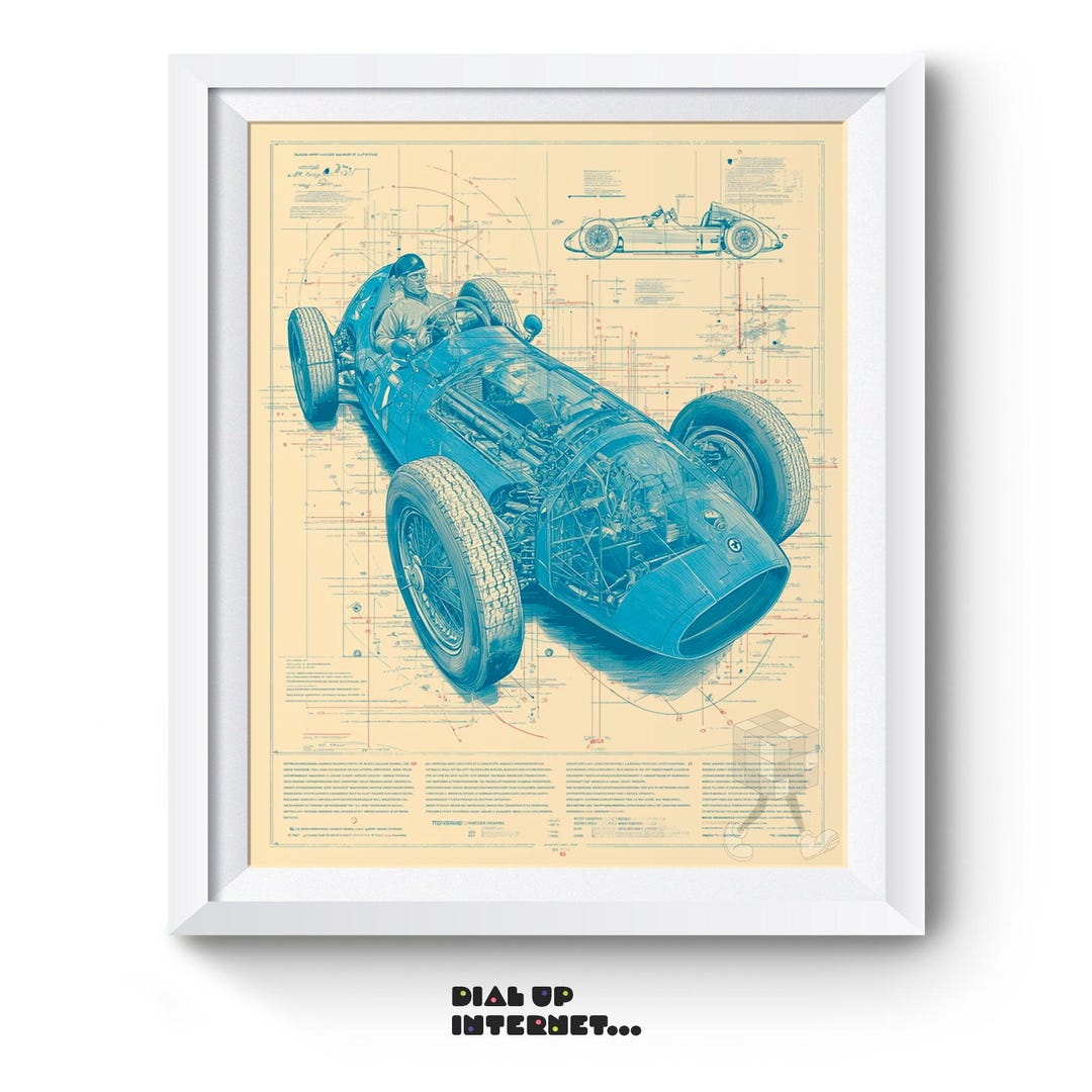 Vintage Formula 1 Car Blueprint Illustration - Classic Racing Art Print ...