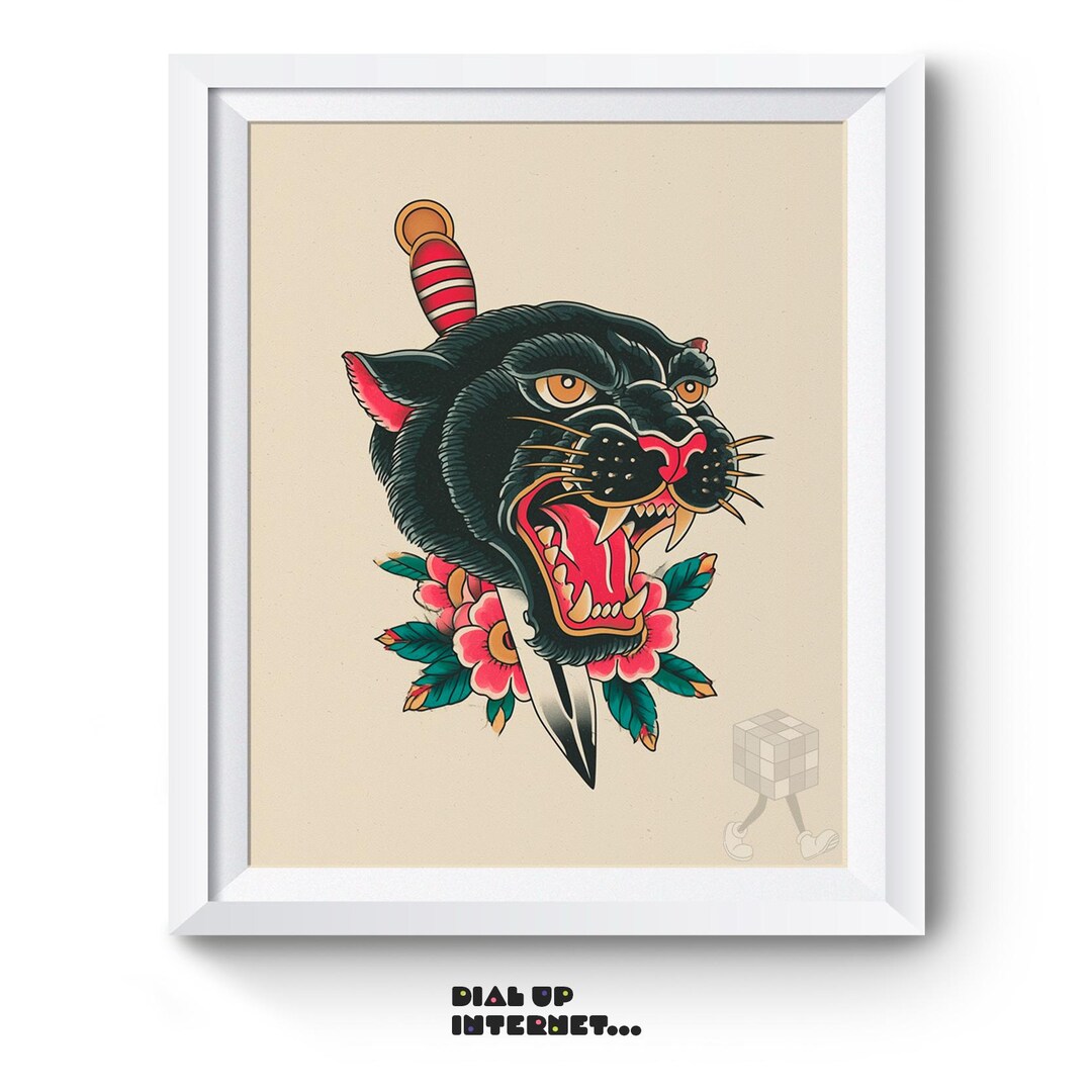 Vintage Panther Tattoo Flash - Printable Traditional Art, American ...