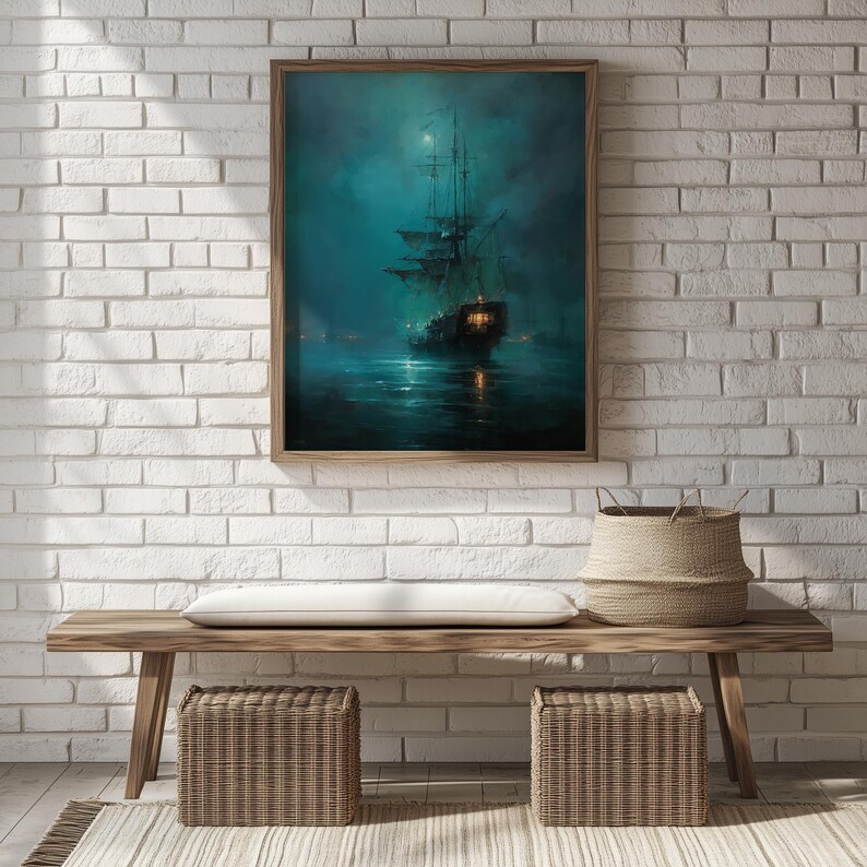 Majestic Sailing Ship at Sea - Vintage Nautical Wall Art, Moody Ocean ...
