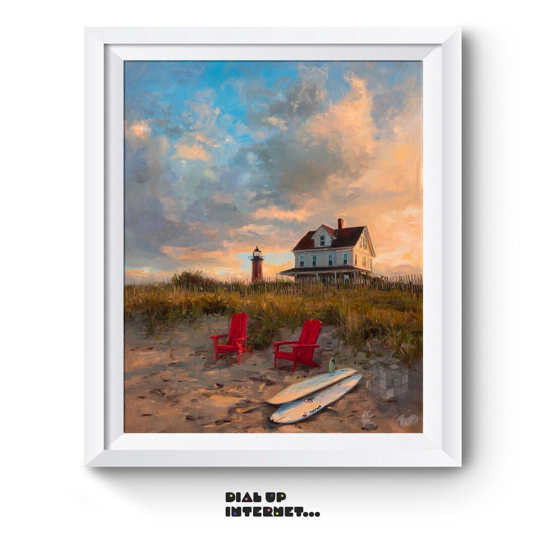 Coastal Cottage Landscape - Printable Seaside Oil Painting, Rustic ...