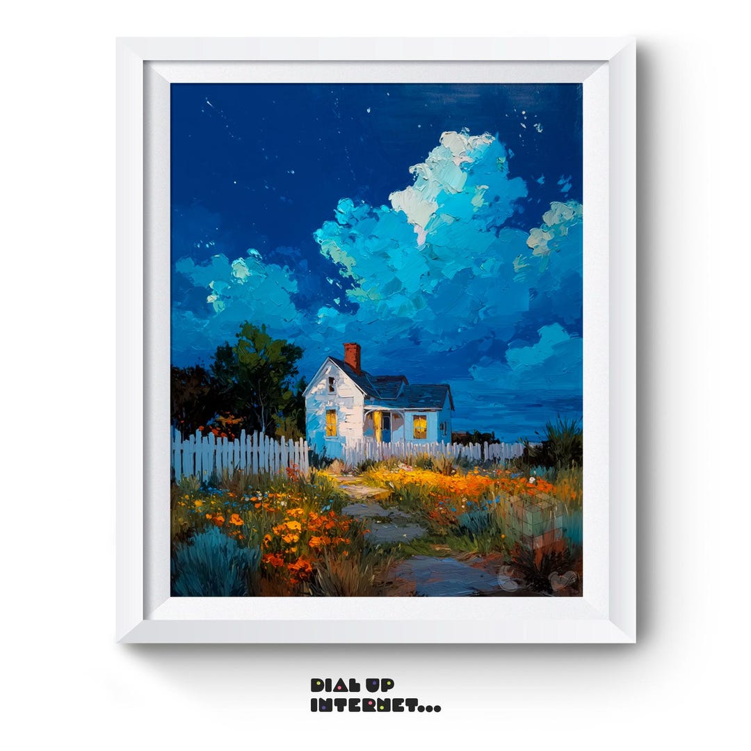 Rustic Cottagecore Night Scene - Quaint Cottage With White Picket Fence ...