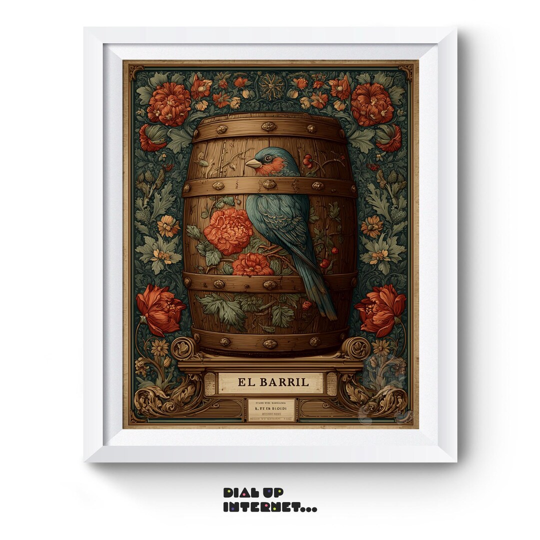 Art Nouveau Loteria Card - El Barril Printable Wall Art, Vintage Barrel ...