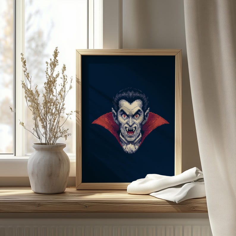 Dracula in 8-bit Pixel Art - Classic Gothic Artwork, Printable Vampire ...