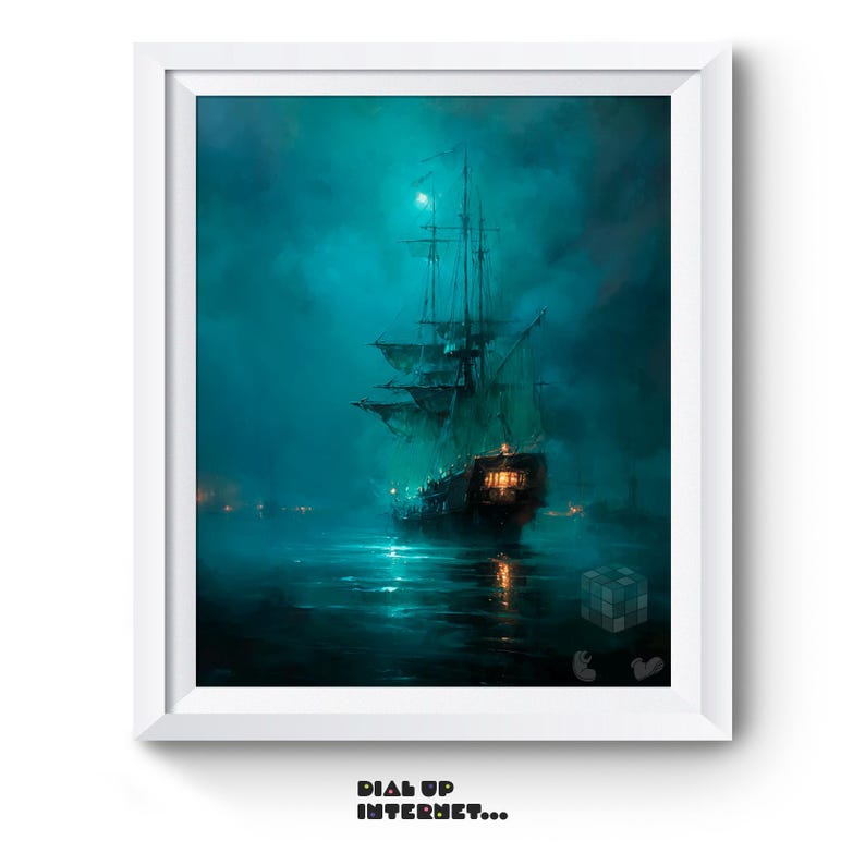 Majestic Sailing Ship at Sea - Vintage Nautical Wall Art, Moody Ocean ...