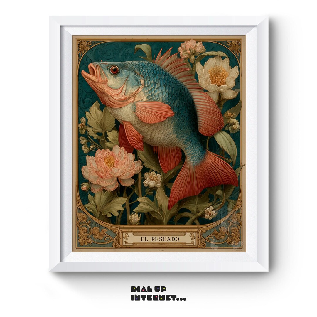 Art Nouveau El Pescado Loteria Printable - Vintage Fish Wall Art ...