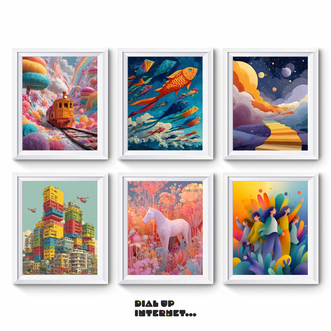 Colorful Kids Room Wall Art Set, Astronauts and Animals Prints, Space ...