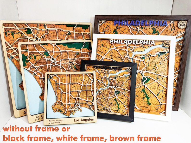 Personalized 3D Wooden Philadelphia Map Wall Decor - Elegant Multilayer ...