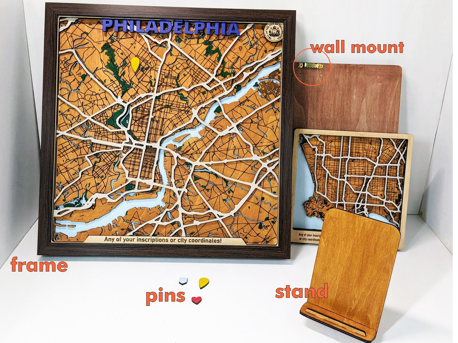 Wooden Map of Chicago - 3D Wall Art - Рersonal Inscription on the Gift ...