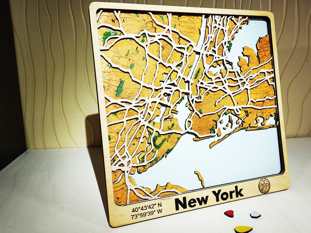 Wooden City Map New York, Multilayer Laser Cut Wood Map, Any City Map ...