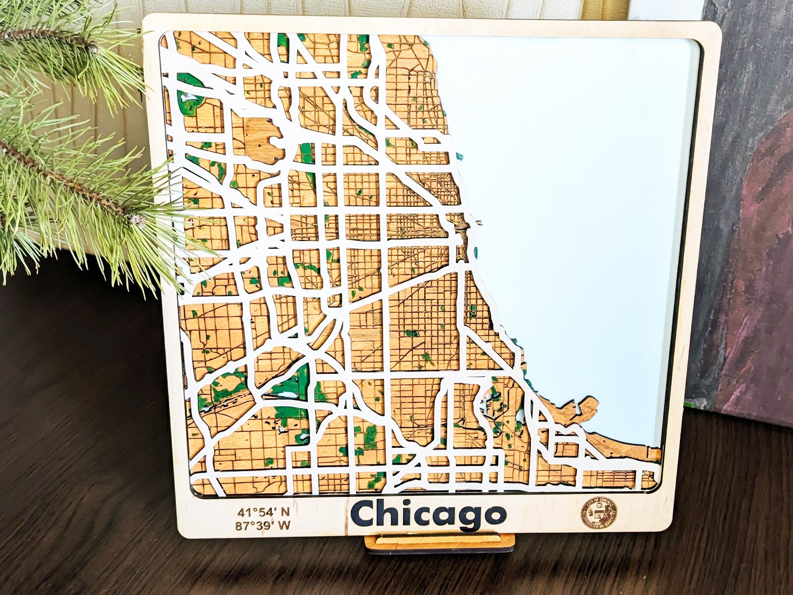 Wooden Map of Chicago - 3D Wall Art - Рersonal Inscription on the Gift ...