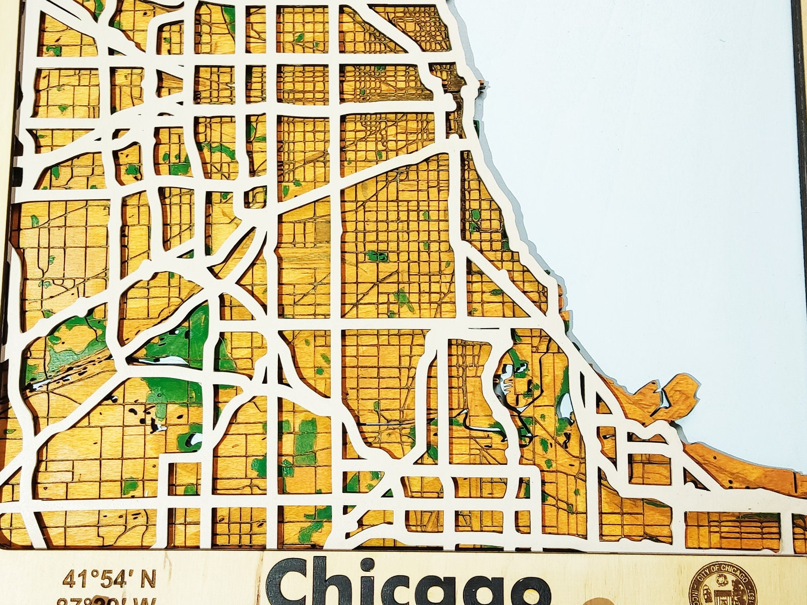 Wooden Map of Chicago - 3D Wall Art - Рersonal Inscription on the Gift ...