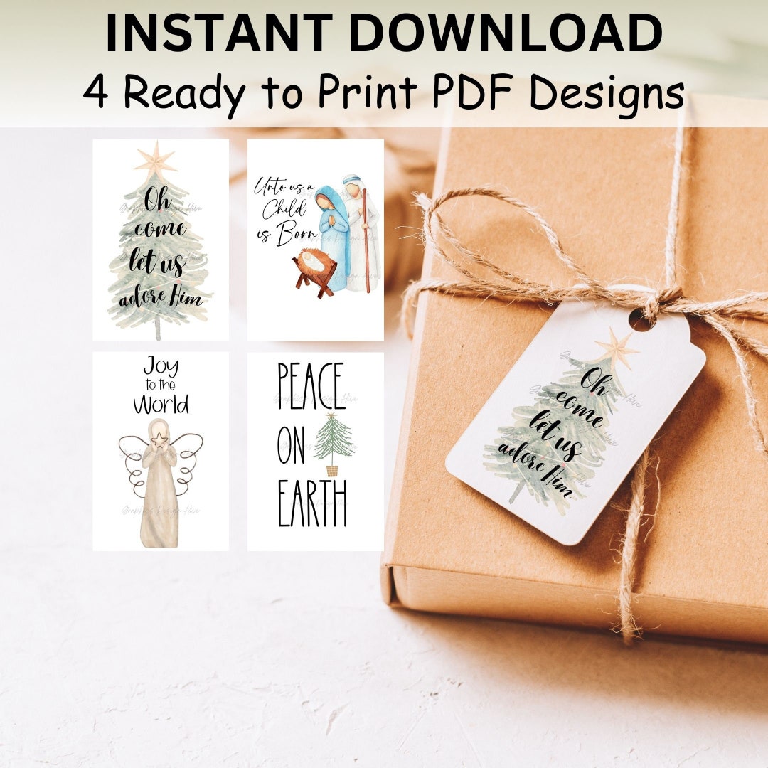 Printable Christmas Gift Tags, Peace on Earth, Nativity Scene ...