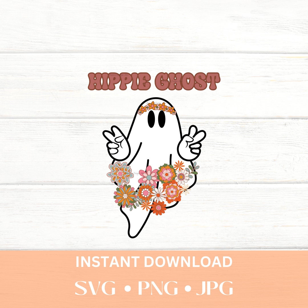 Hippie Ghost PNG, Cute Ghost SVG, Trendy Halloween Png, Spooky Season ...