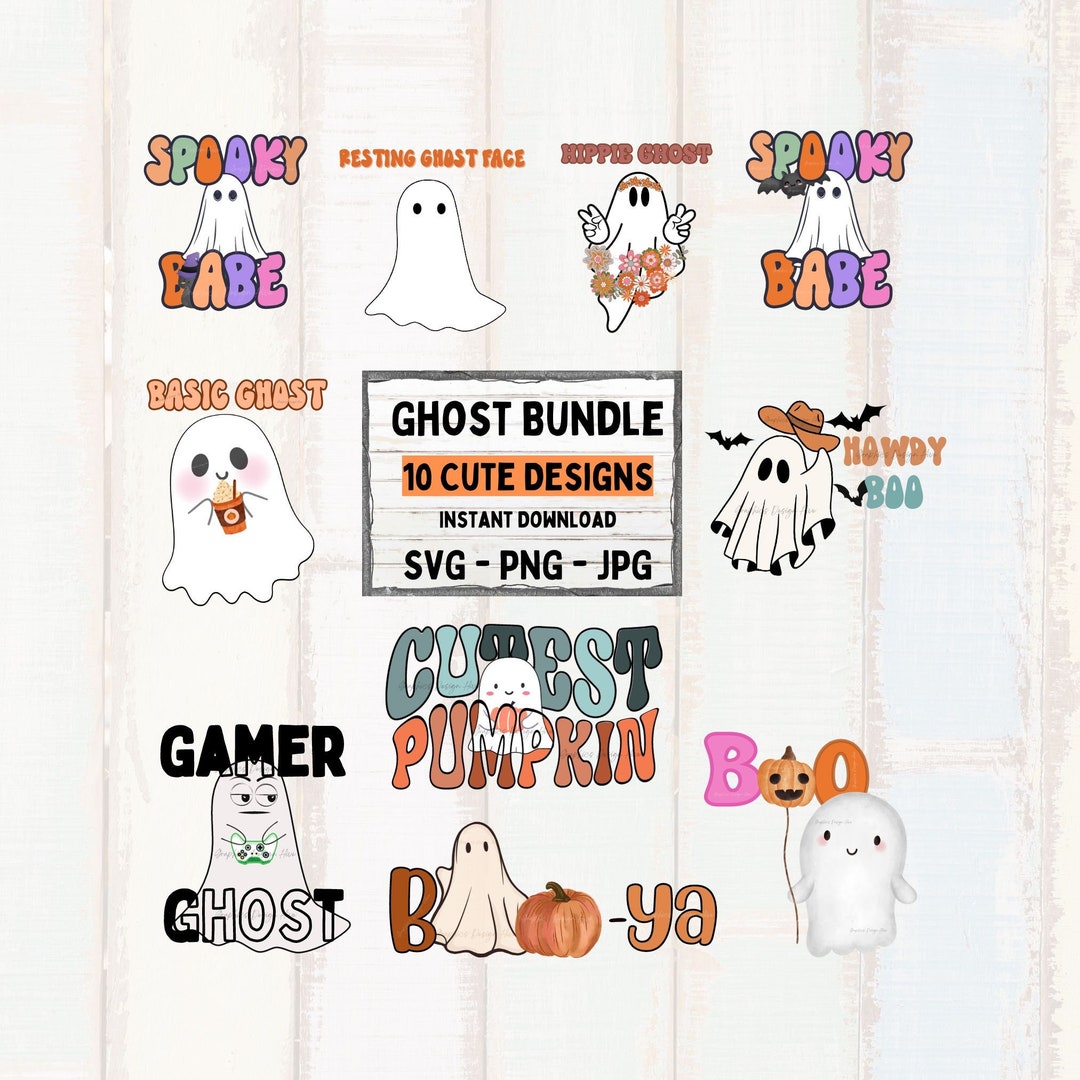 Cute Ghost PNG, Ghost Bundle Svg, Bat Png, Halloween Svg Bundle, Spooky ...