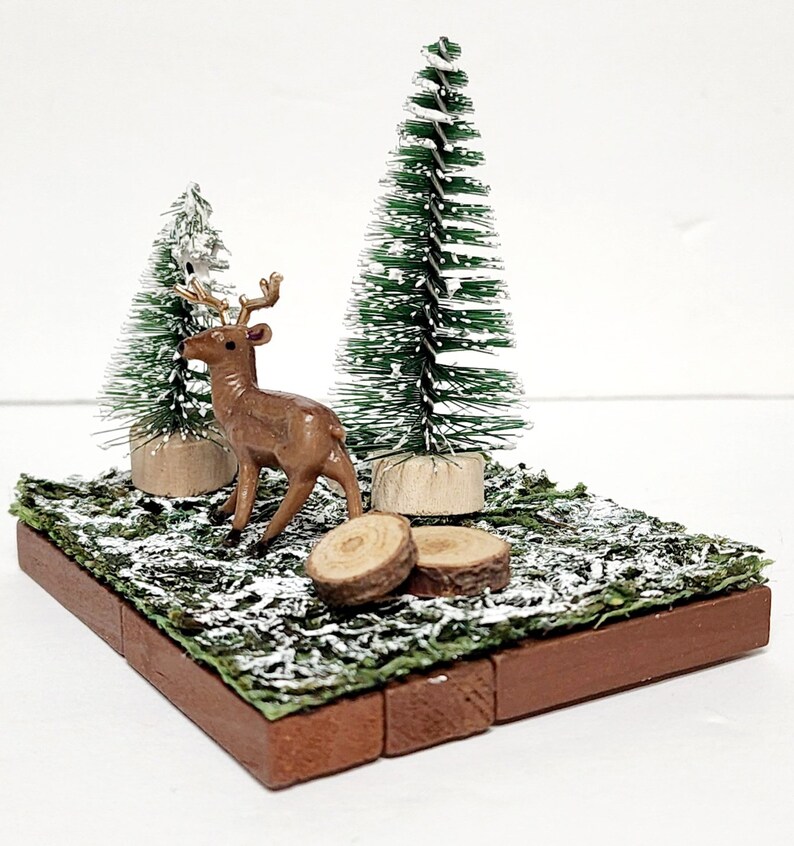 Miniature Deer and Tree Scene Art Decoration for Home or Office - Etsy