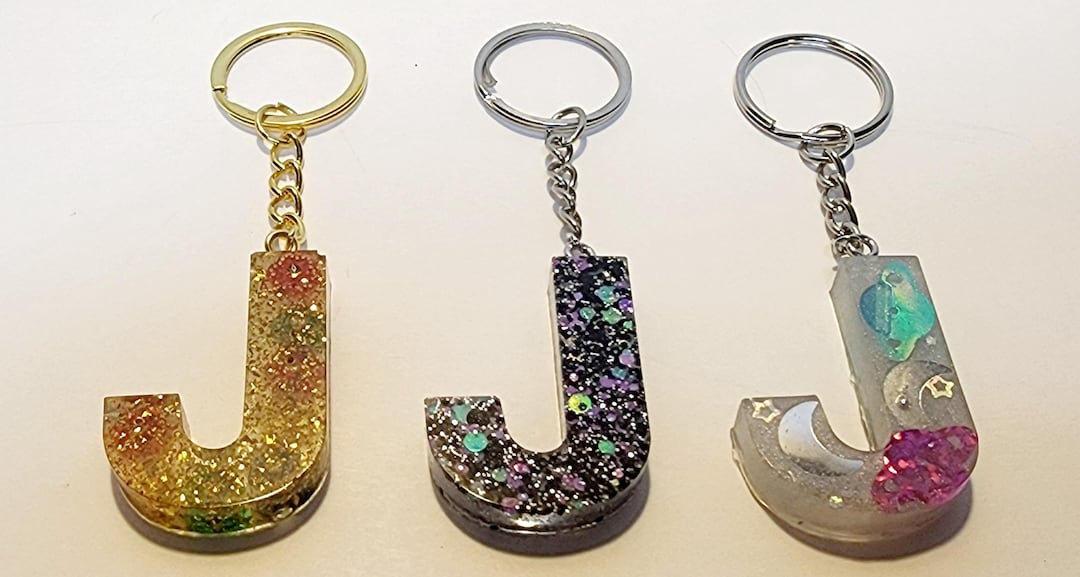 Resin Letter J Keychain – Gold Glitter, Space Galaxy Theme - Etsy
