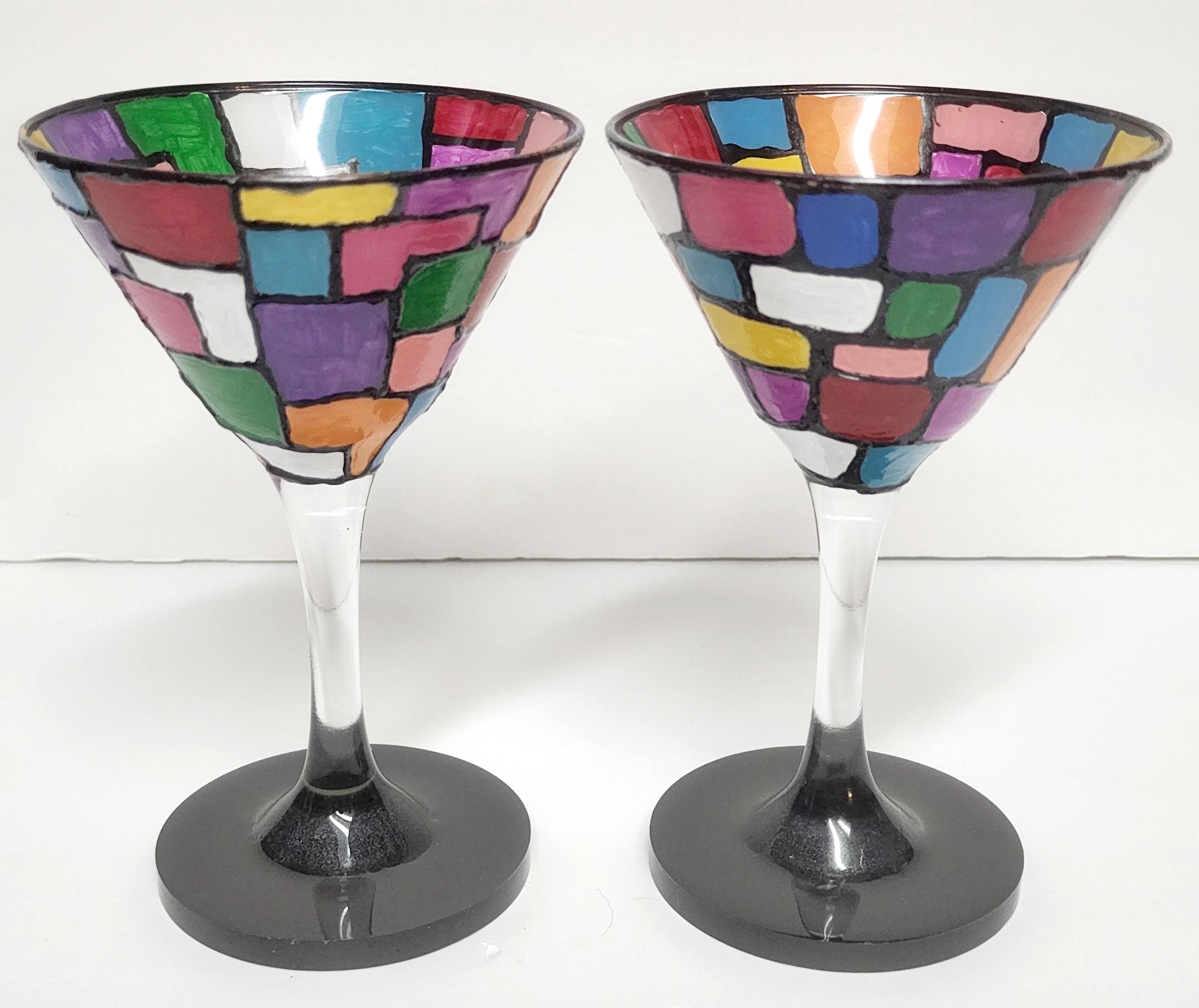 Mosaic Stained Glass Custom Hand Painted Martini Glass - Cocktail ...