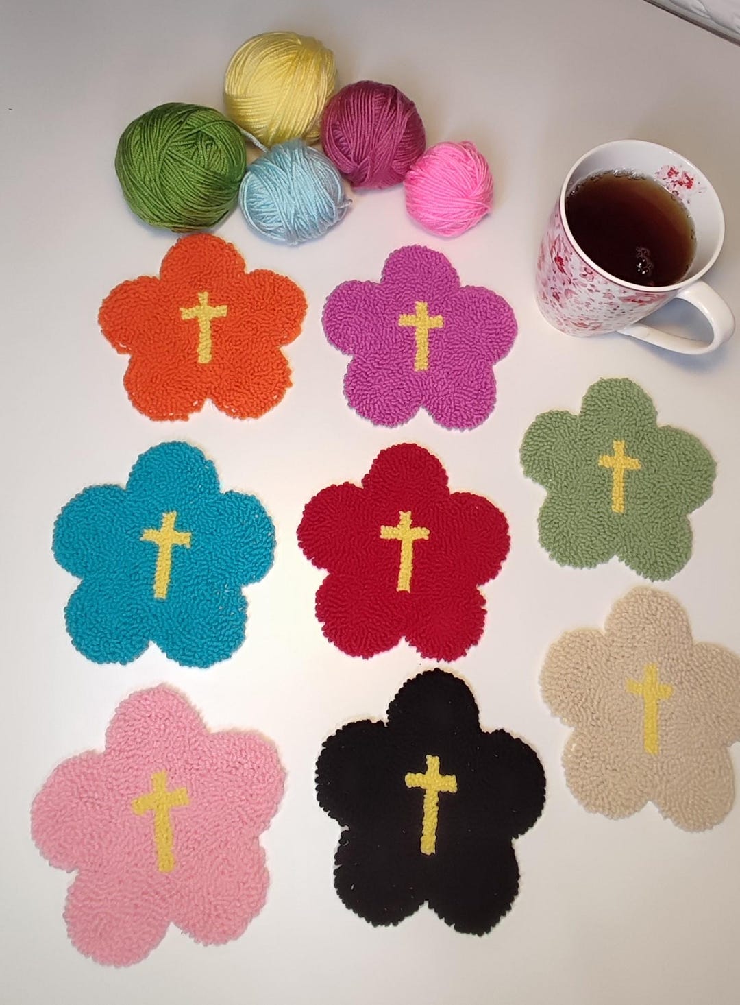 Easter Punch Needle Coaster , Tufted Mug Rug , Housewarming Gift ...