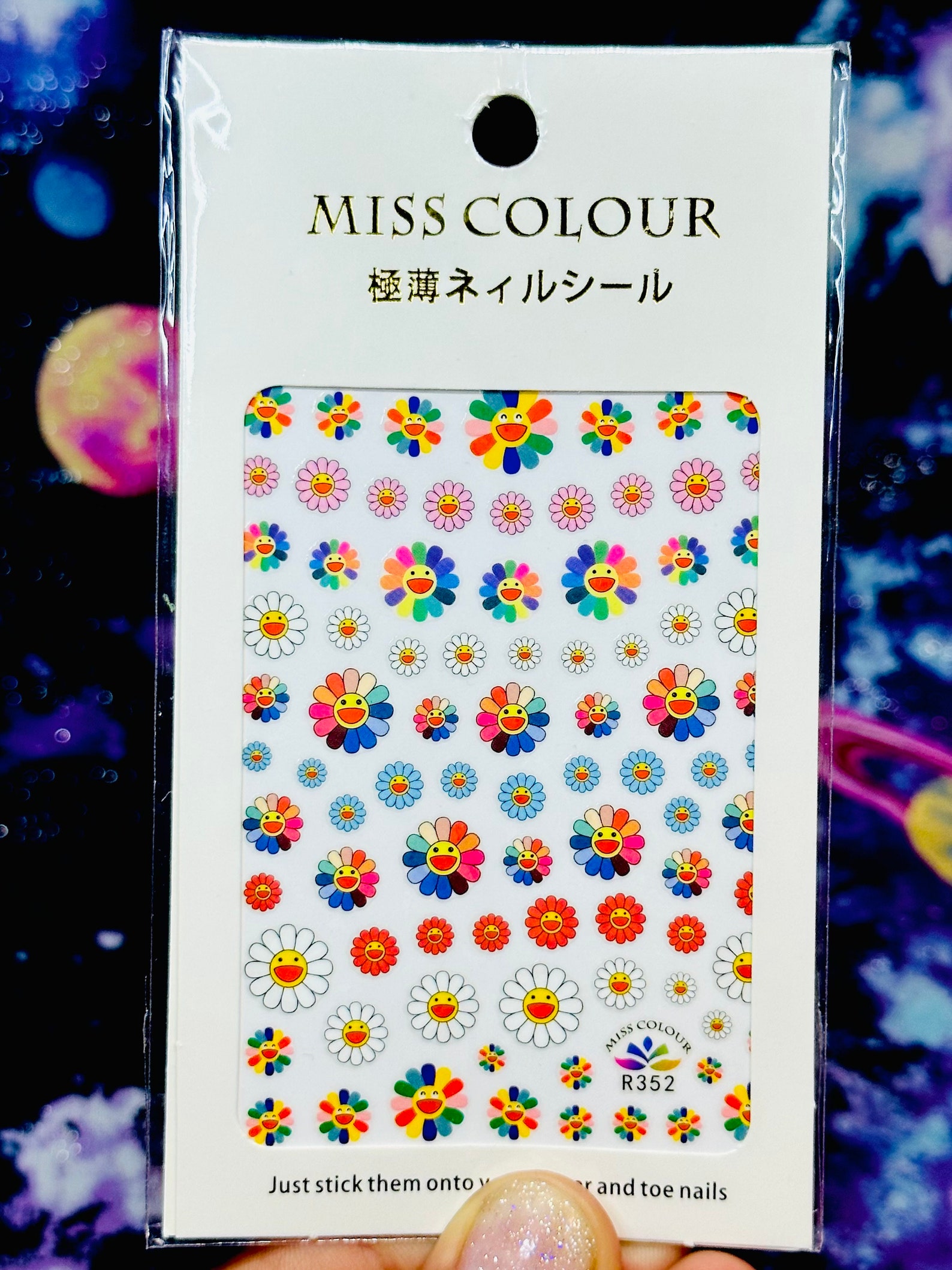 Colorful Rainbow Smiley Face Flower Nail Stickers - Etsy