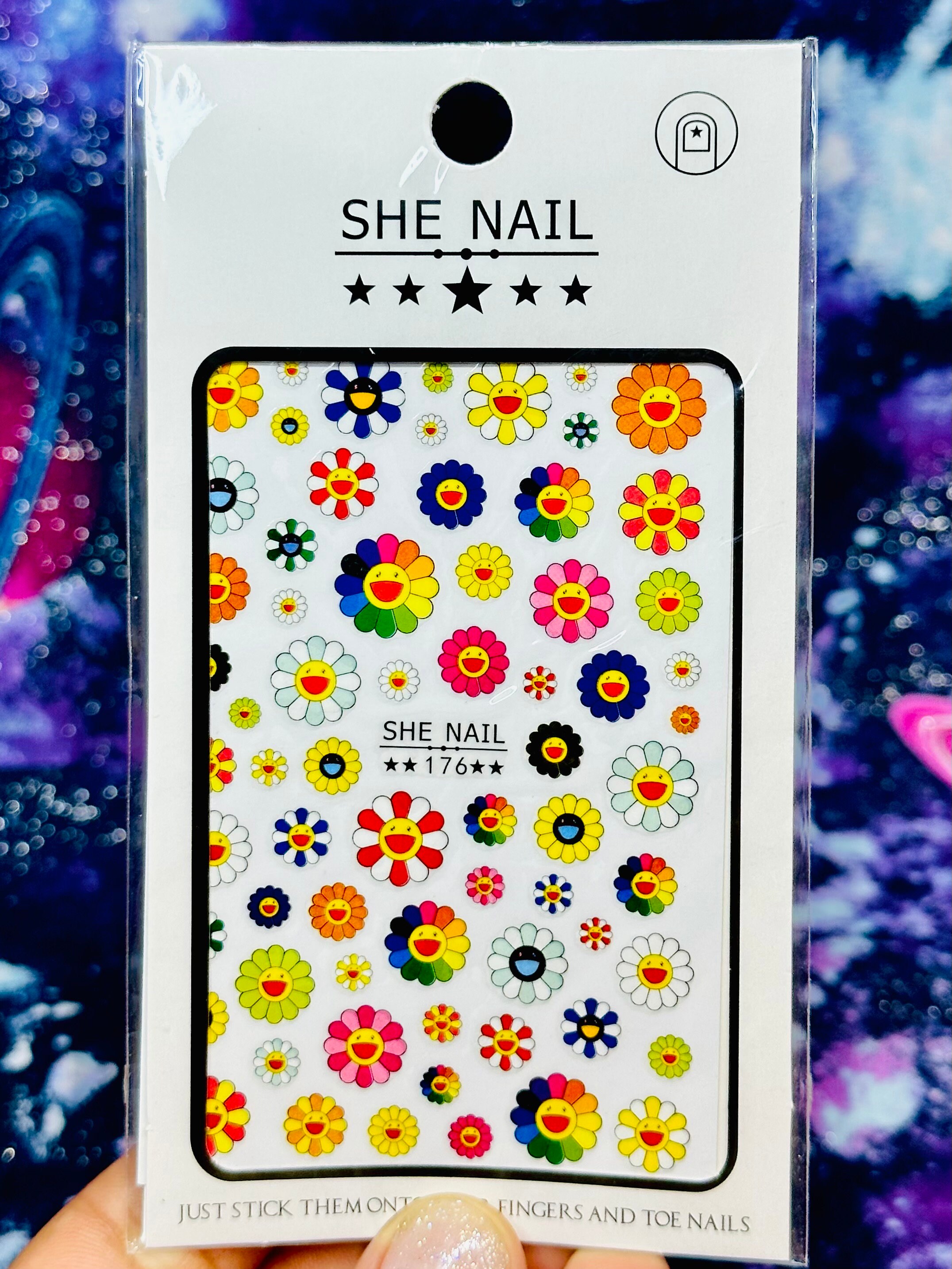 Colorful Rainbow Smiley Face Flower Nail Stickers - Etsy