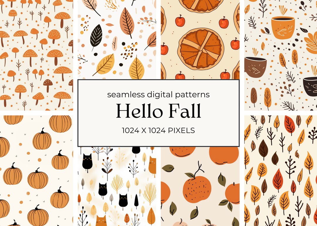 Fall Digital Paper Set Autumn Seamless Pattern Set Fall - Etsy