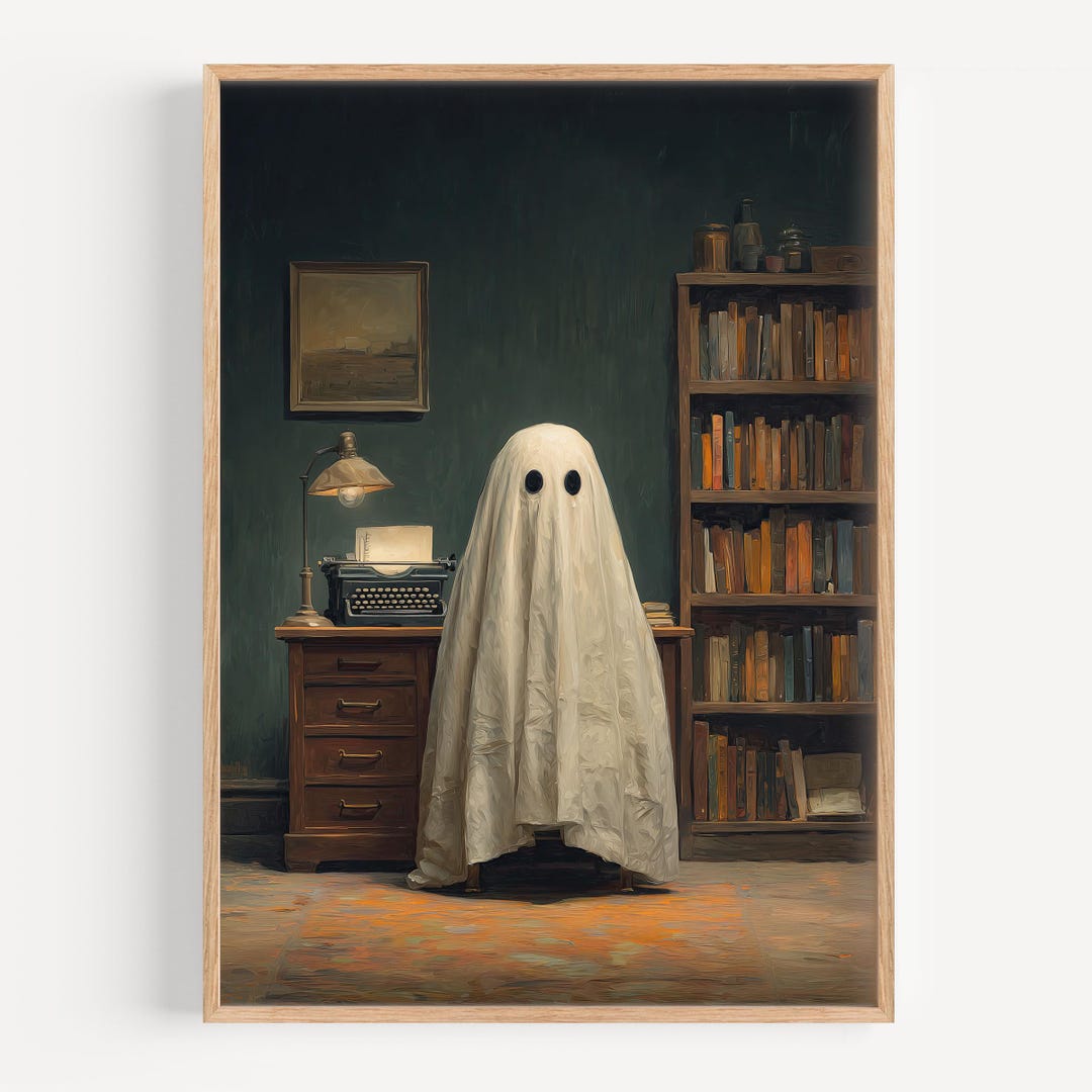 Ghost Office Art Print: Spooky Library Decor, Halloween Gift - Etsy