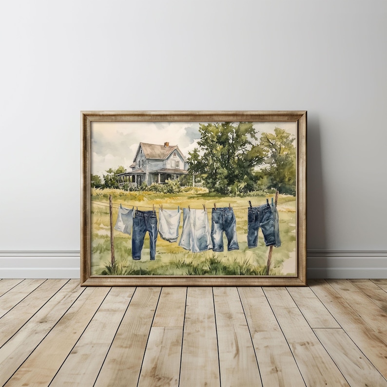 Laundry on a Line Laundry Room Watercolor Horizontal Posters Laundry ...