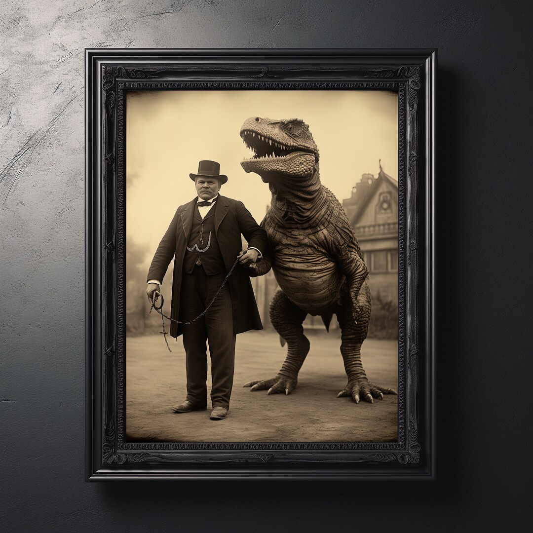 Dinosaur Cowboy Art Print Dark Dark Academia Gothic Home Decor Vintage ...
