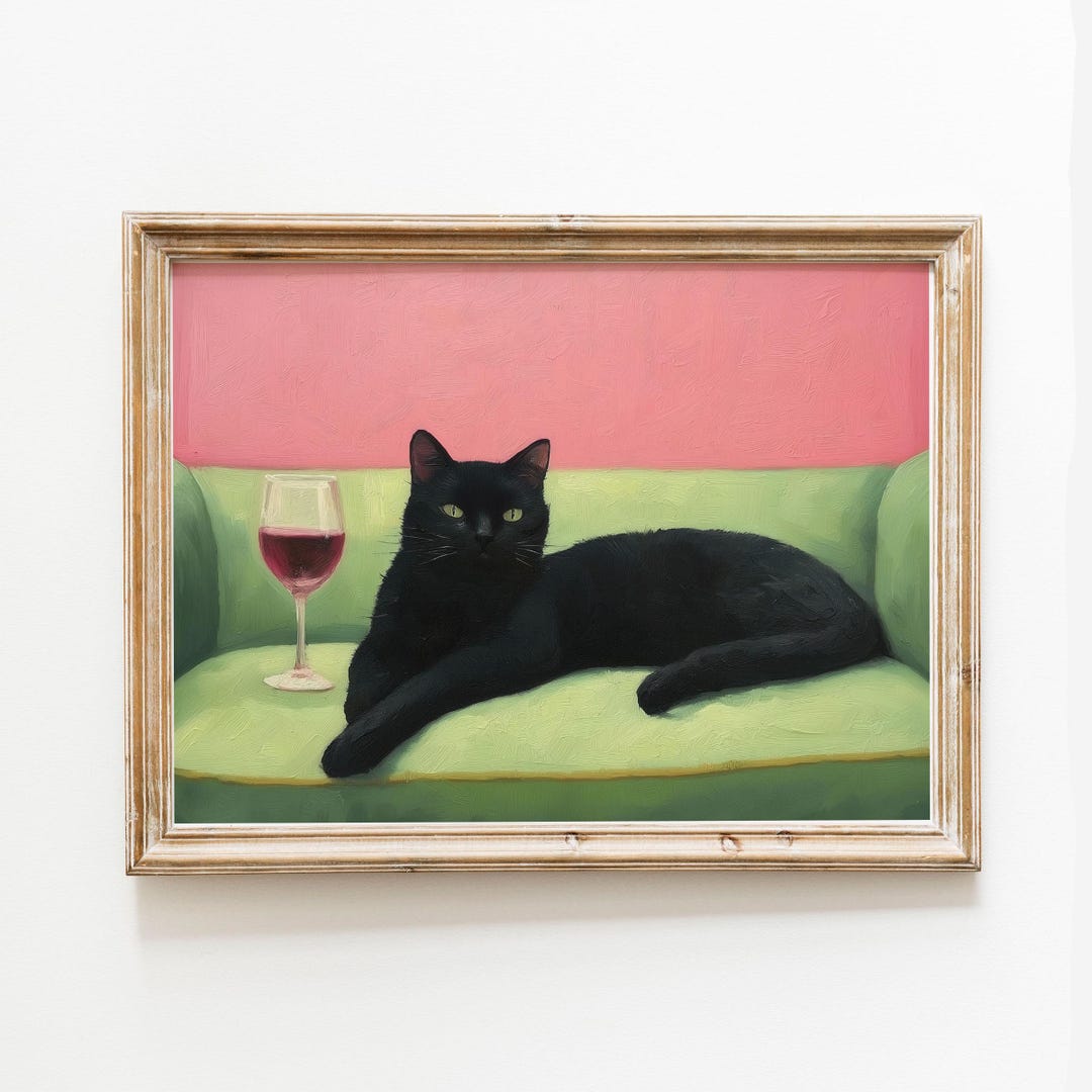 Tuxedo Cat Red Wine Art Print: Whimsical Home Bar Decor - Etsy