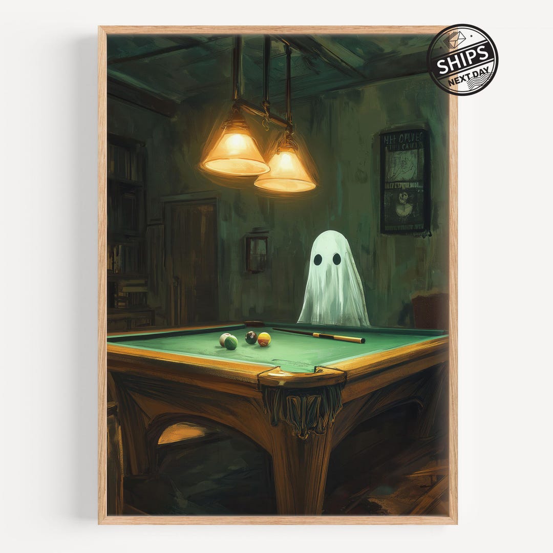 Spooky Ghost Pool Table Art Print: Vintage Billiard Room Halloween ...