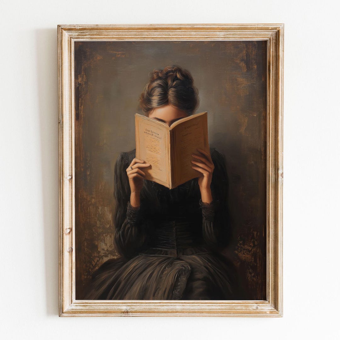 MAILED Victorian Woman Reading Artwork, Library Decor Book Lover Gift ...