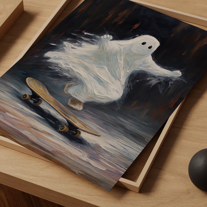 Ghost on a Skateboard Vintage Art Print Dark Academia Gothic Poster - Etsy